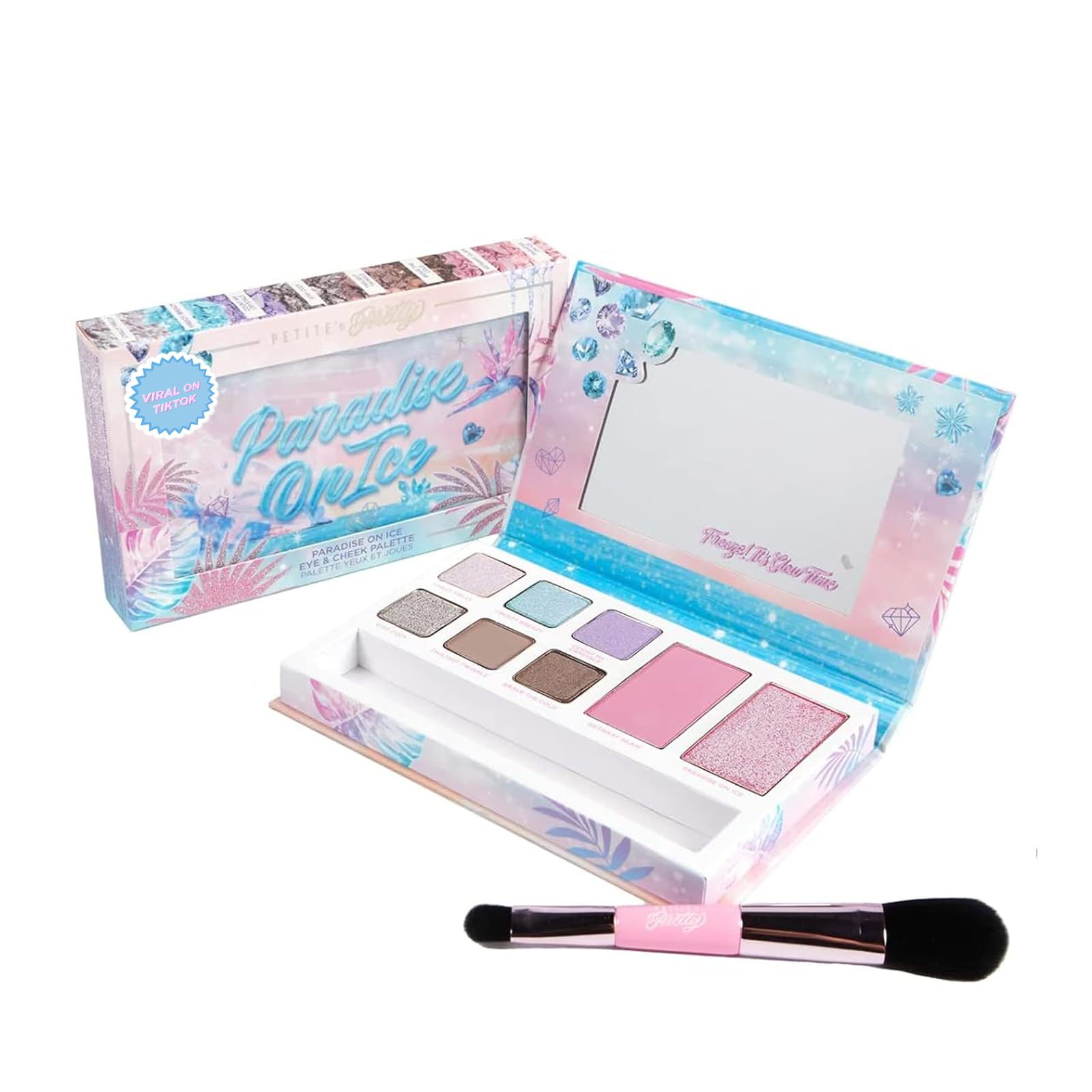 Petite 'N Pretty - Paradise on Ice Eye and Cheek Palette for Kids, Children, Tweens and Teens - Glittering Shades - As Seen on Tik Tok