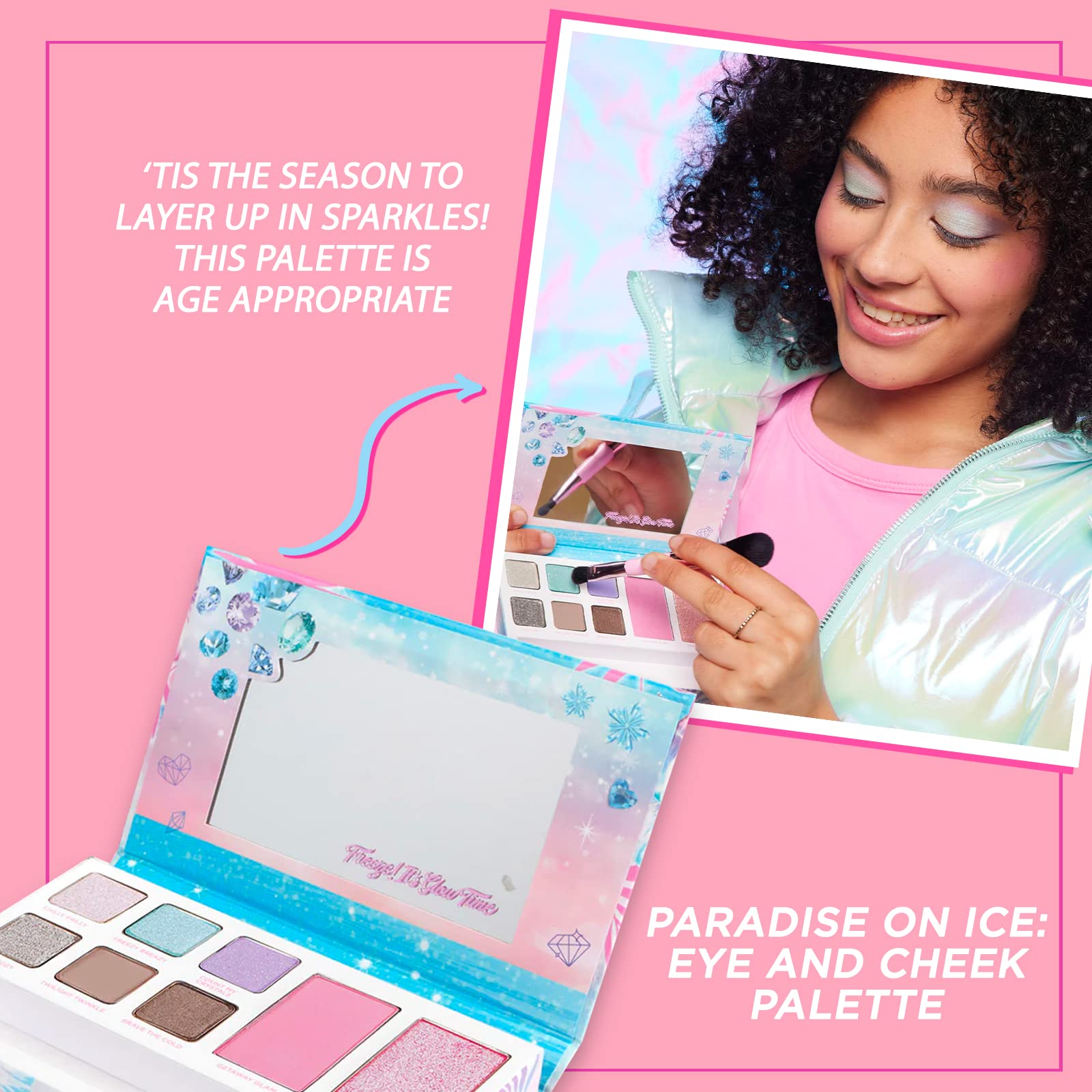 Petite 'N Pretty - Paradise on Ice Eye and Cheek Palette for Kids, Children, Tweens and Teens - Glittering Shades - As Seen on Tik Tok