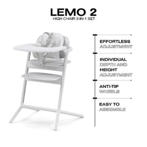 Cybex Lemo High Chair with Modern Design, Easy One Hand Depth and Height Adjustment, Anti-Tip Wheels, and Easy Assembly, Convertible to Adult Chair, Pearl Pink