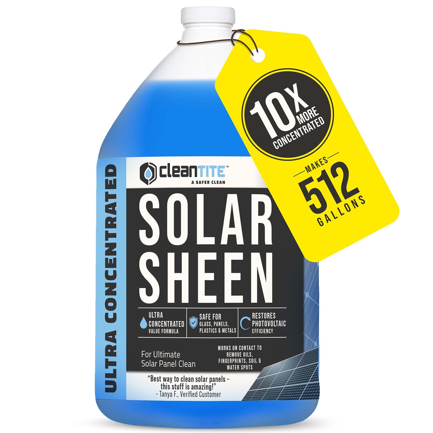 CLEANTITE Solar Panel Cleaner Solar Sheen (Makes 512 Gallons) - Super Concentrated Glass & Solar Panel Cleaning, Remove Oils, Fingerprints & Water Spots (1 Gallon)