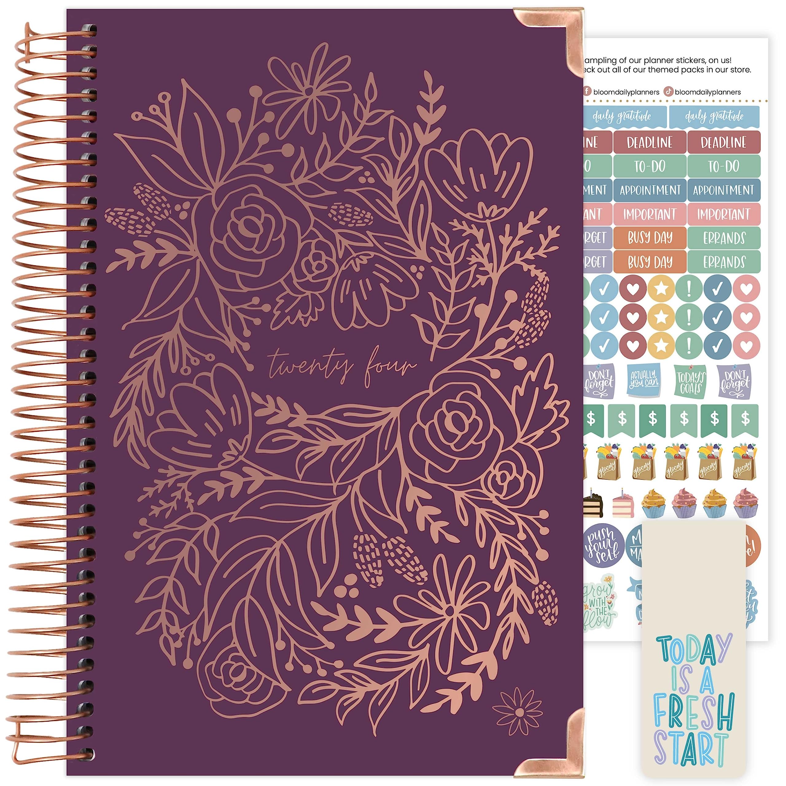 HARDCOVER bloom daily planners 2024 Calendar Year Day Planner (January 2024 - December 2024) - Passion/Goal Organizer - Monthly & Weekly Inspirational Agenda Book - 5.5" x 8.25" - Embroidery, Purple