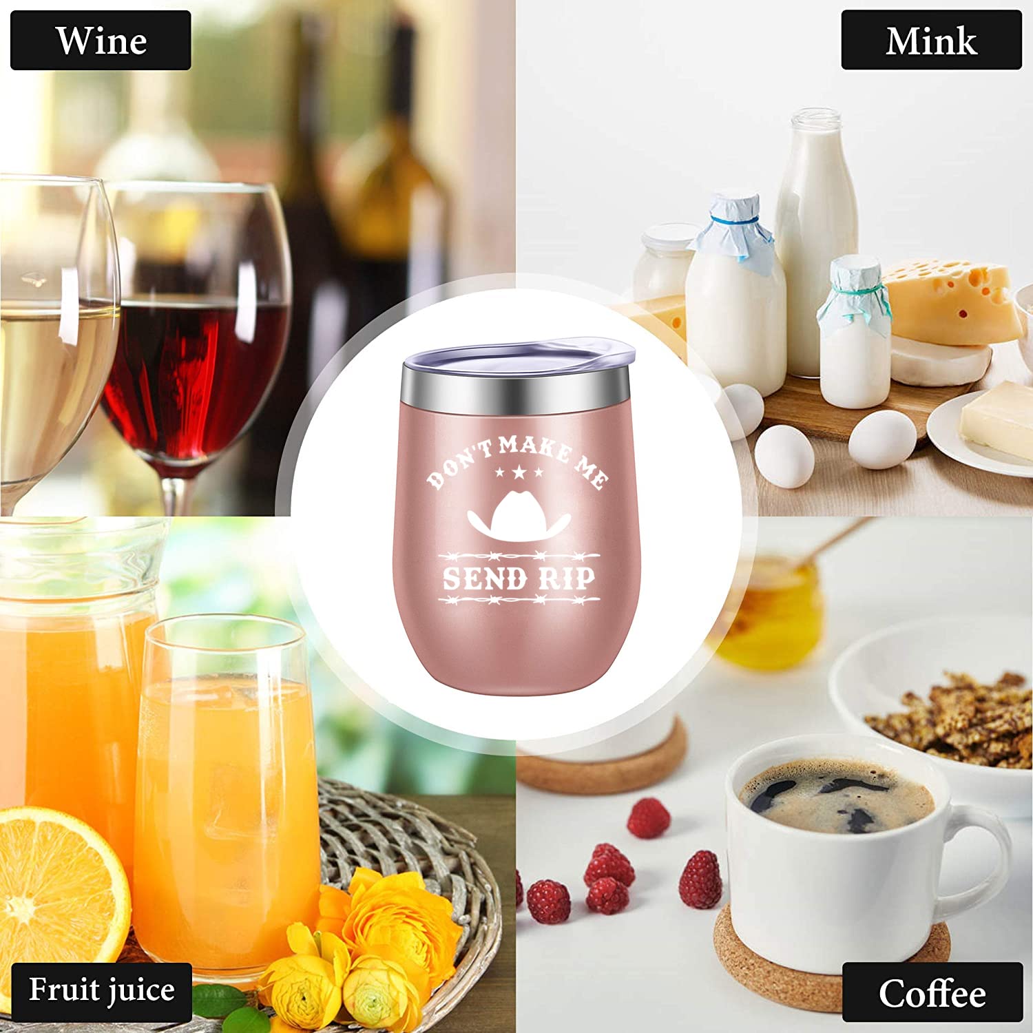 Don't Make Me Send Rip 12 oz Insulated Wine Tumbler Cup with Lid - Rose Gold Vacuum Stainless Steel Coffee Mug Stemless Cup- Unique Birthday Gifts Idea for Women Girl