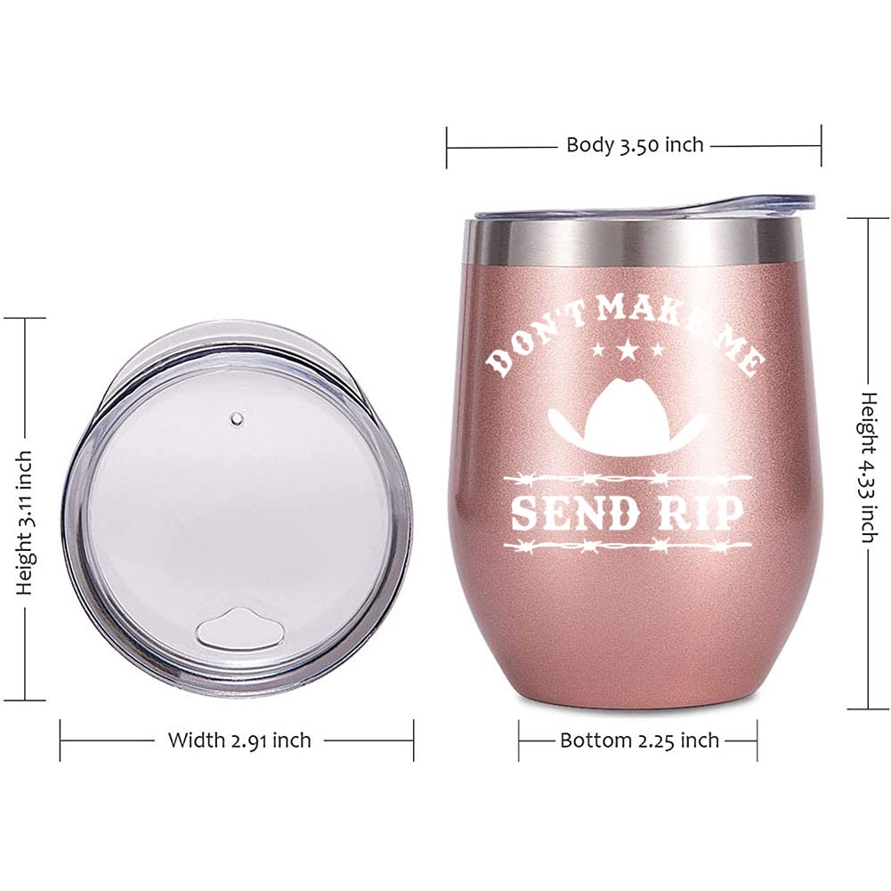 Don't Make Me Send Rip 12 oz Insulated Wine Tumbler Cup with Lid - Rose Gold Vacuum Stainless Steel Coffee Mug Stemless Cup- Unique Birthday Gifts Idea for Women Girl