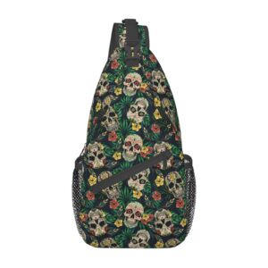 sugar skull sling bag for women, skull sling backpack women, skull crossbody bag chest bag for women, travel hiking daypack crossbody shoulder bag for women