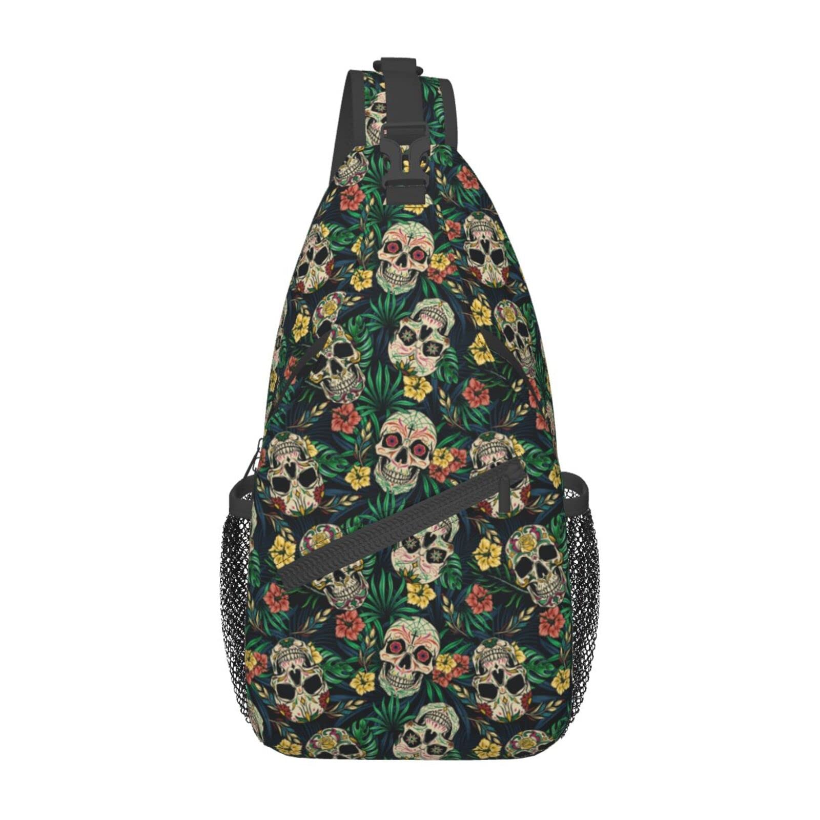 Sugar Skull Sling Bag For Women, Skull Sling Backpack Women, Skull Crossbody Bag Chest Bag For Women, Travel Hiking Daypack Crossbody Shoulder Bag For Women