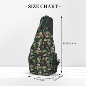 Sugar Skull Sling Bag For Women, Skull Sling Backpack Women, Skull Crossbody Bag Chest Bag For Women, Travel Hiking Daypack Crossbody Shoulder Bag For Women