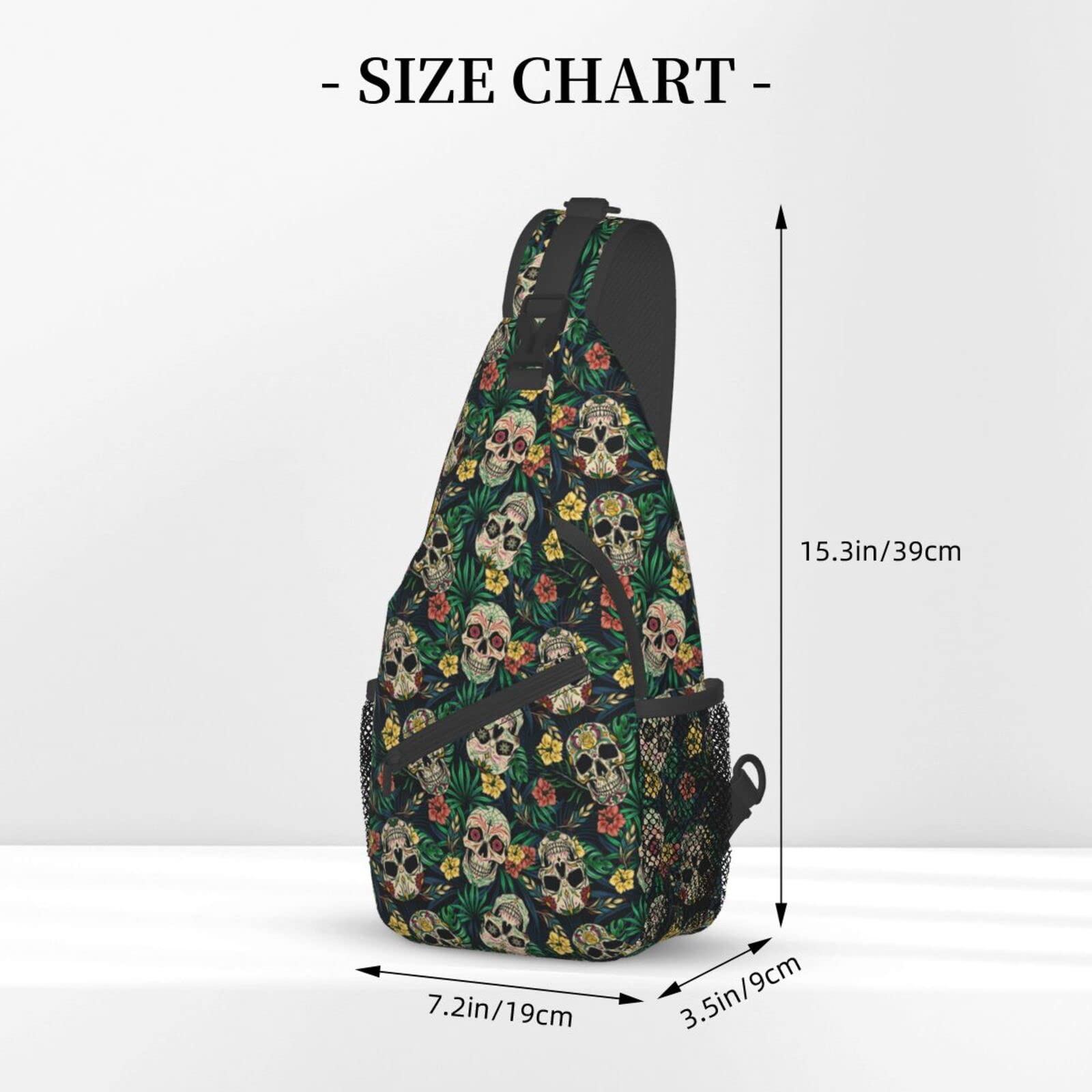 Sugar Skull Sling Bag For Women, Skull Sling Backpack Women, Skull Crossbody Bag Chest Bag For Women, Travel Hiking Daypack Crossbody Shoulder Bag For Women