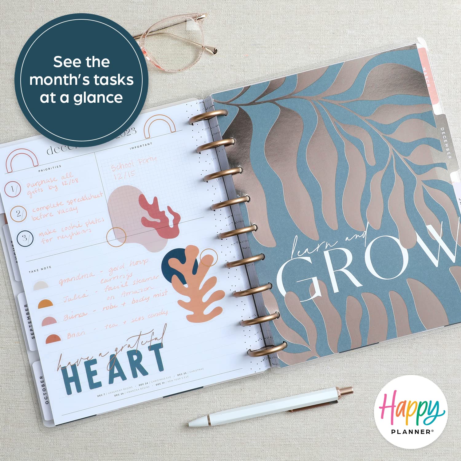 Happy Planner 2023 Daily Diary and Calendar, 18-Month Daily, Weekly, Monthly July 2023–Dec. 2024 Planner Diary, Monthly Layout, Playful Abstract Theme, Classic Size, 17.78 x 23.50 cm