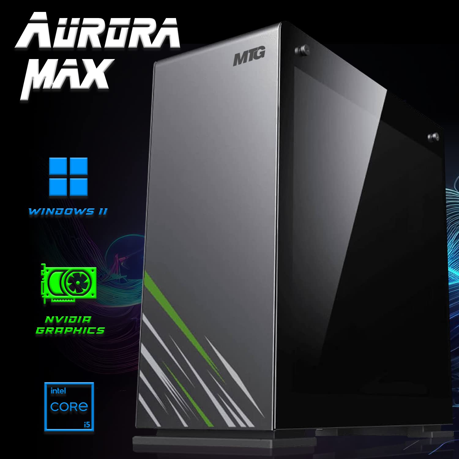 Aurora Max Gaming Tower PC- Intel Core i5 12th Gen, RTX 3060 12GB 192 Bits, 16GB RGB Ram, 256GB Nvme, 4TB HDD, 27 Inch 165HZ Monitor, RGB Keyboard Mouse, Headphone, Liquid Cooling, Webcam, Win 11