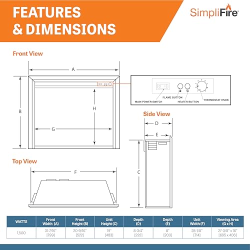 SimpliFire Electric Fireplace Insert, 32-Inch with Small Surround, Installs Into a Wood Fireplace Opening, Textured Logs, Remote Control, 1500W Heater