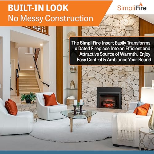 SimpliFire Electric Fireplace Insert, 32-Inch with Small Surround, Installs Into a Wood Fireplace Opening, Textured Logs, Remote Control, 1500W Heater