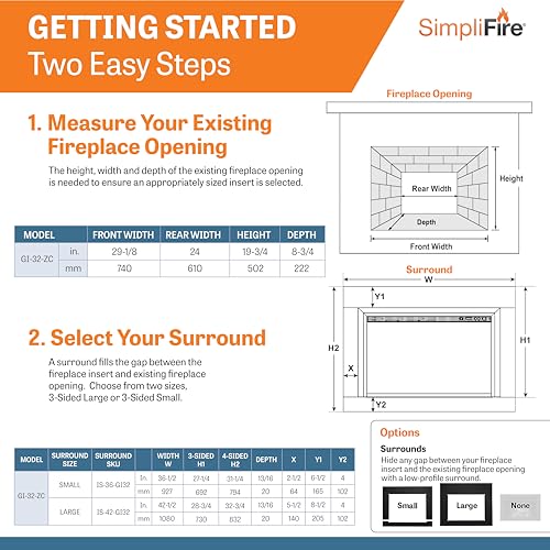 SimpliFire Electric Fireplace Insert, 32-Inch with Small Surround, Installs Into a Wood Fireplace Opening, Textured Logs, Remote Control, 1500W Heater