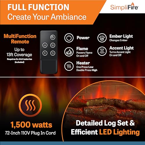 SimpliFire Electric Fireplace Insert, 32-Inch with Small Surround, Installs Into a Wood Fireplace Opening, Textured Logs, Remote Control, 1500W Heater