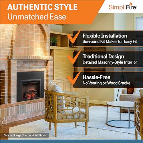 SimpliFire Electric Fireplace Insert, 32-Inch with Small Surround, Installs Into a Wood Fireplace Opening, Textured Logs, Remote Control, 1500W Heater