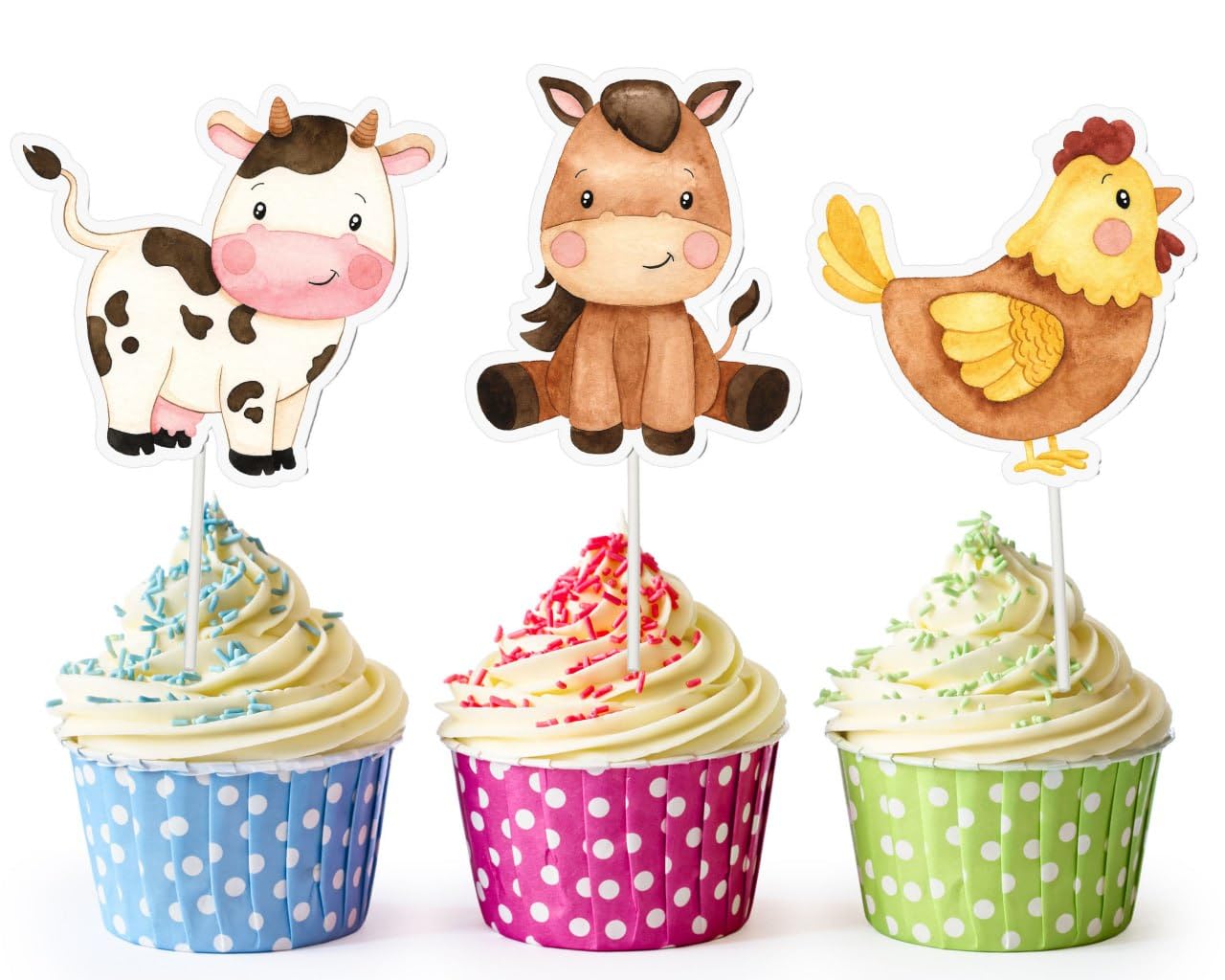 Farm Animals Cupcake Toppers - Set of 10 Adorable Farmyard Cake Decorations - Perfect for Kids' Parties and Farm-Themed Events