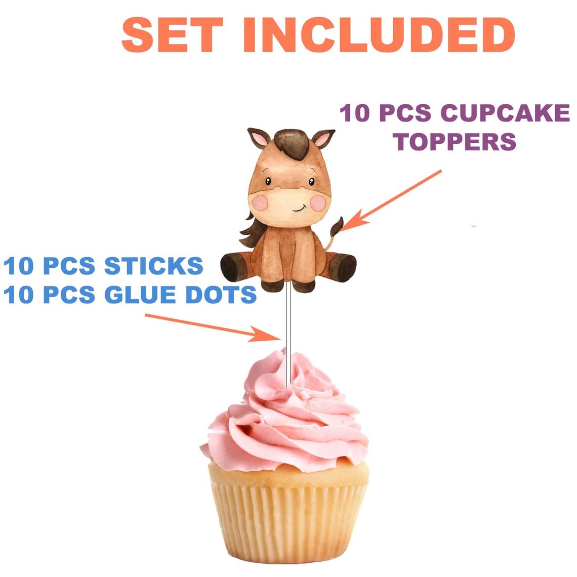 Farm Animals Cupcake Toppers - Set of 10 Adorable Farmyard Cake Decorations - Perfect for Kids' Parties and Farm-Themed Events