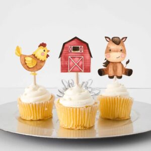 Farm Animals Cupcake Toppers - Set of 10 Adorable Farmyard Cake Decorations - Perfect for Kids' Parties and Farm-Themed Events