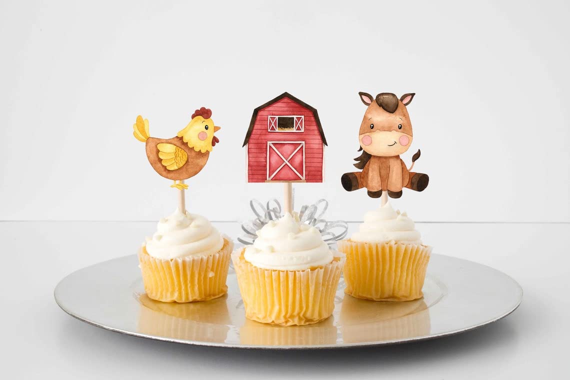 Farm Animals Cupcake Toppers - Set of 10 Adorable Farmyard Cake Decorations - Perfect for Kids' Parties and Farm-Themed Events