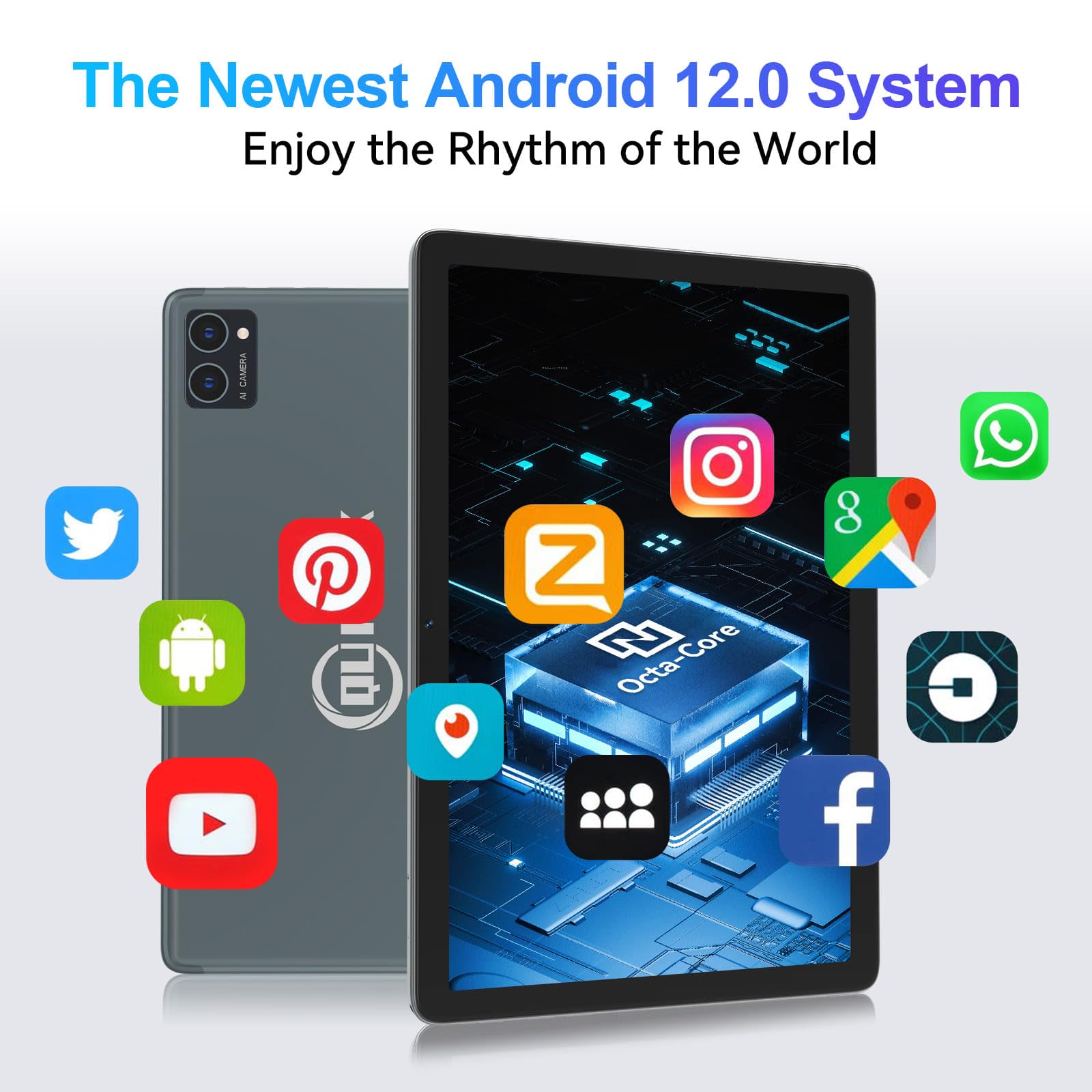 Tablet 2024 Newest Android 12, 2 in 1 Tablet with 128GB Large Storage, Tablet 10 Inch Big Screen with Octa-Core Processor, 5G WIFI Tablet with Keyboard, 13MP Rear Camera, 5.0 Bluetooth/GPS/Mouse/Case