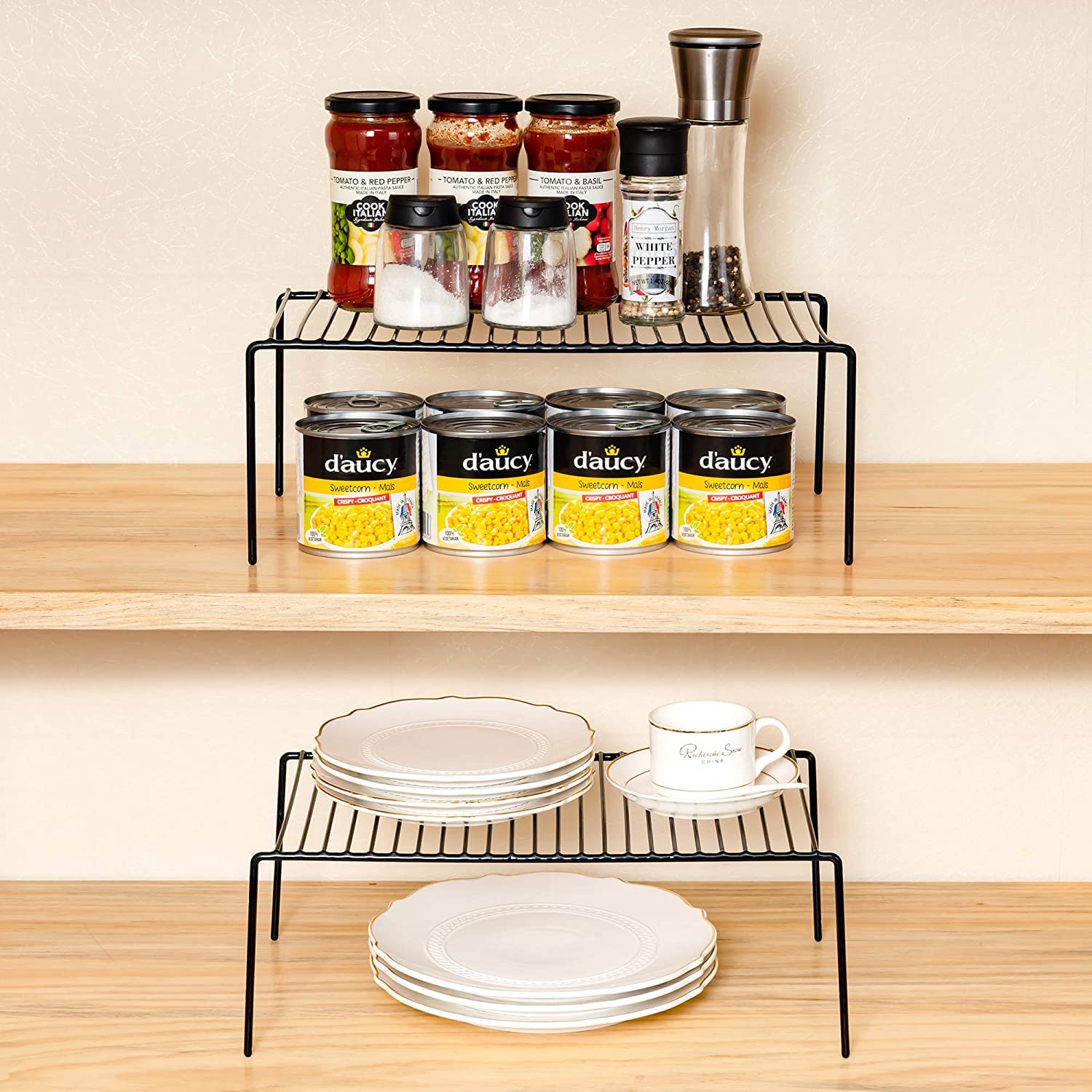 ARCCI Kitchen Cabinet Shelf Organizer Set of 6, Medium (13 x 9.4 inch) Rustproof Metal Wire Pantry Storage Shelves, Dish Plate Racks for Cabinets, Freezer, Counter, Cupboard Organizers and Storage