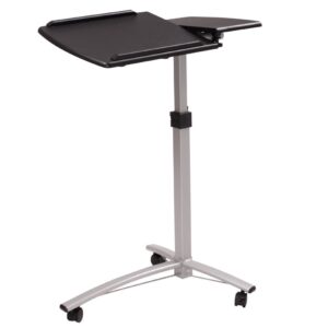 Kcelarec Mobile Laptop Desk Mobile Small Standing Desk Pneumatic Adjustable Height, Portable Rolling Desk Laptop Cart Ergonomic Mobile Desk with Lockable Wheels (Black)