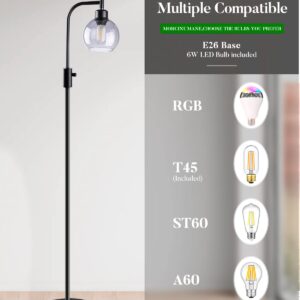 bulbeats 68IN Industrial Floor Lamp, Dimmable (Brightness Adjustable) Standing Tall Lamps for Living Room, Modern Floor Lamp with Grey Glass Shade, Bulb Included, Farmhouse Mid Century Decor