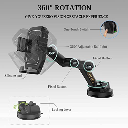 WUITIN Truck Phone Holder Mount,Car Phone Holder,Dashboard Windshield Phone Holder 16.9 inch Long Arm,Super Suction Cup Compatible with Pickup Truck,Commercial Truck and All Phone