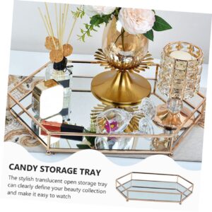 Parliky Display Practical Home Skincare Gold L Vanity Tray Style Containers Storage Holder Bathroom Platter Creatively Makeup Trinket Organiser Ring Bedroom Shaped Glass Snack Organizer