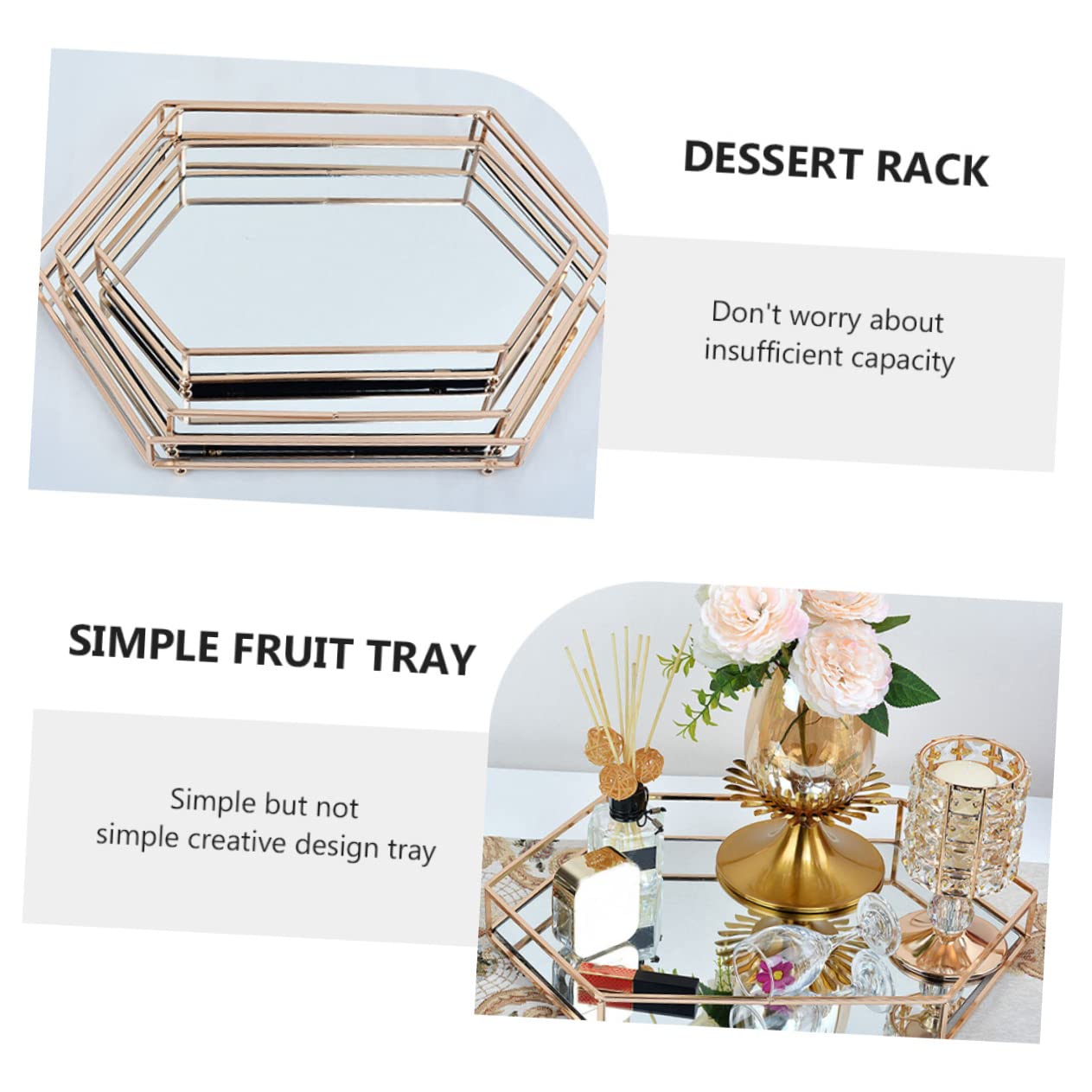 Parliky Display Practical Home Skincare Gold L Vanity Tray Style Containers Storage Holder Bathroom Platter Creatively Makeup Trinket Organiser Ring Bedroom Shaped Glass Snack Organizer