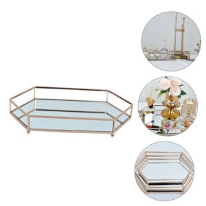 Parliky Display Practical Home Skincare Gold L Vanity Tray Style Containers Storage Holder Bathroom Platter Creatively Makeup Trinket Organiser Ring Bedroom Shaped Glass Snack Organizer