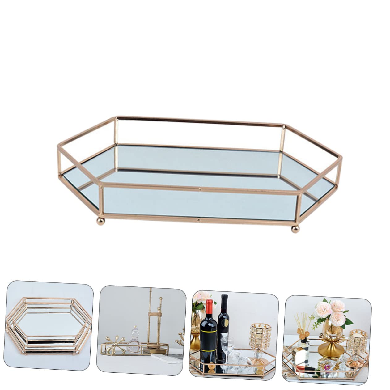 Parliky Display Practical Home Skincare Gold L Vanity Tray Style Containers Storage Holder Bathroom Platter Creatively Makeup Trinket Organiser Ring Bedroom Shaped Glass Snack Organizer