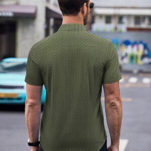 COOFANDY Mens Polka Dot Printed Shirt Short Sleeve Buton Down Casual Summer Party Dress Shirt Army Green