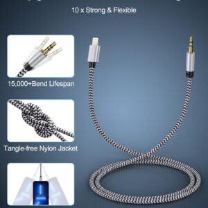 iPhone Aux Cord, [2pack/3ft] Lightning to 3.5mm Audio Auxiliary Cable for iPhone 14 13 12 11 Pro Max Xs Xr 8 7 Plus, iPad Mini, Male to Male Braided Apple Ox Wire for Car Stereo, Speaker, Headphone