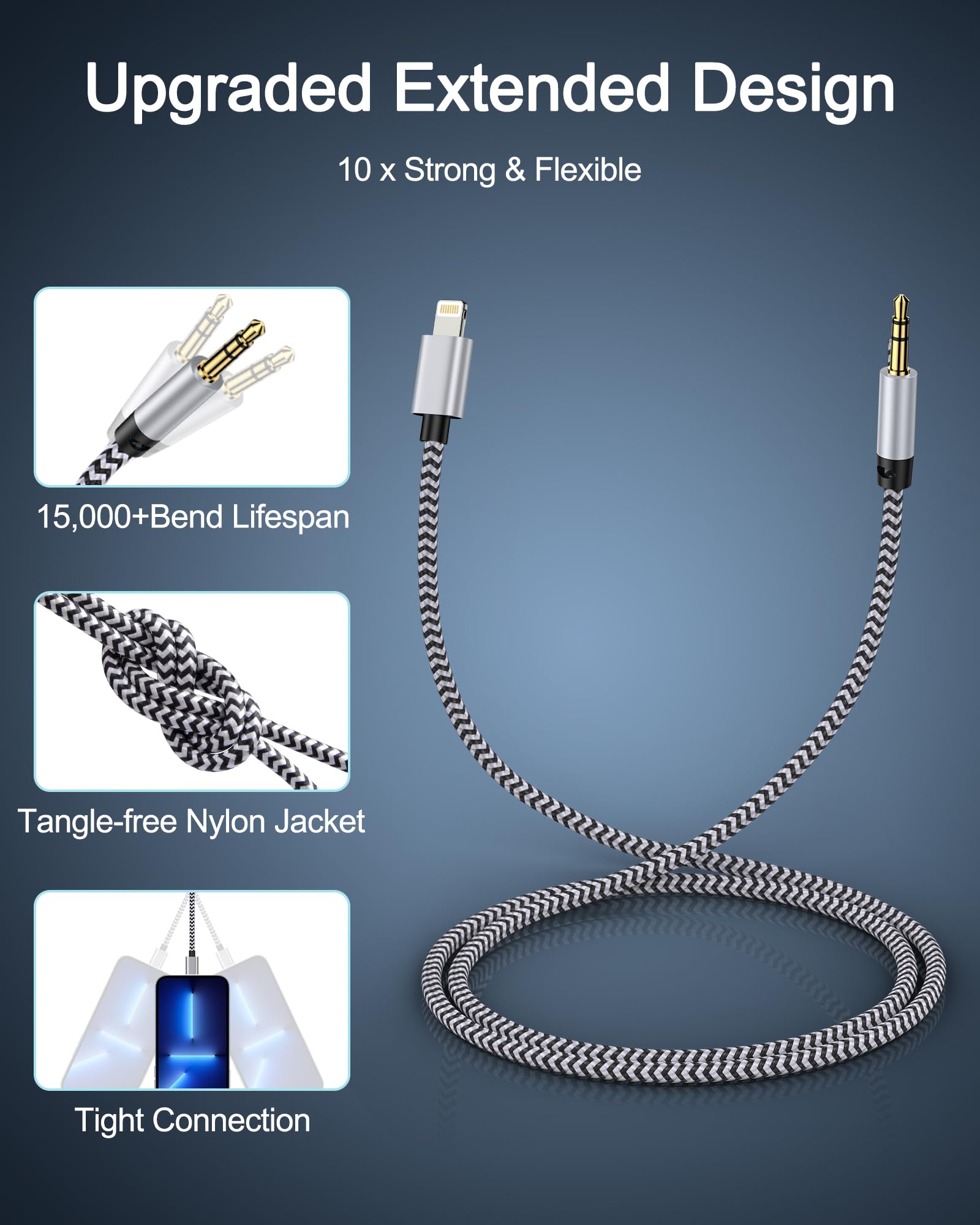 iPhone Aux Cord, [2pack/3ft] Lightning to 3.5mm Audio Auxiliary Cable for iPhone 14 13 12 11 Pro Max Xs Xr 8 7 Plus, iPad Mini, Male to Male Braided Apple Ox Wire for Car Stereo, Speaker, Headphone