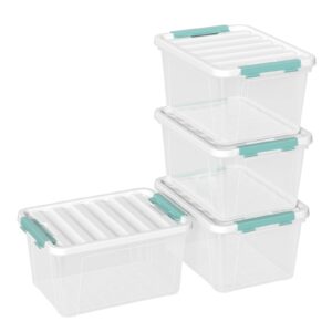 Uumitty 4-Pack 20 Quart Clear Storage Bins, Stackable Plastic Storage Latches Box/Containers with Lid