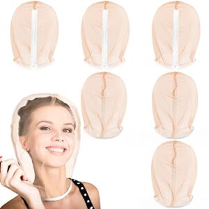 6 pcs makeup protector hood washable light airy nylon chiffon makeup hood zipper closure reusable make up face cover for women girls beauty weddings (nude)