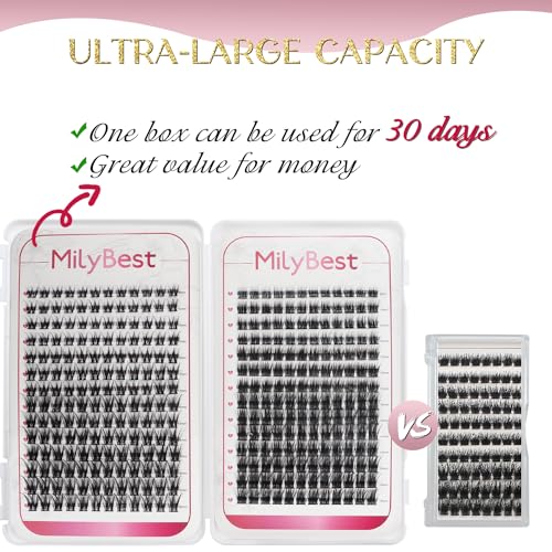 【Ultra-Large Capacity】MilyBest Lash Clusters Cluster Lashes That Look Like Eyelash Extensions C/D Curl Individual Lashes Wispy Thin Band 8-16mm DIY Lashes Cluster Eyelash Extension at Home, B01