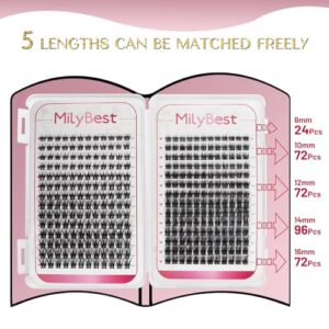 【Ultra-Large Capacity】MilyBest Lash Clusters Cluster Lashes That Look Like Eyelash Extensions C/D Curl Individual Lashes Wispy Thin Band 8-16mm DIY Lashes Cluster Eyelash Extension at Home, B01