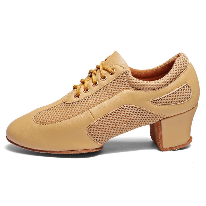 AOQUNFS Women Latin Ballroom Dance Shoes Lace-up Modern Salsa Practice Dance Shoes,10235-Beige-3.5-2MD,US 7.5