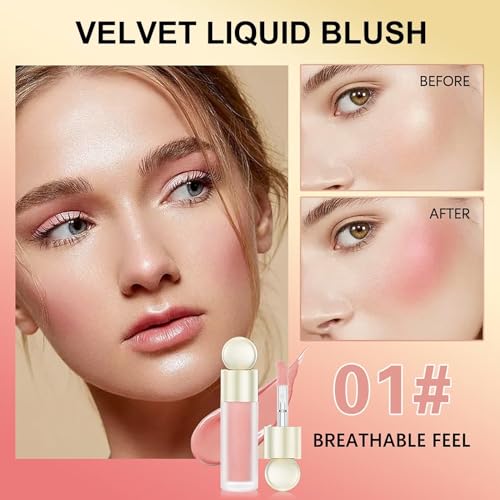 Gmaxit,Liquid Blush,Soft Cream Face Blush,Natural Matte Finish Looking, Dewy Cheek Tint, Moisturizing Lightweight Blendable Feel（2#）