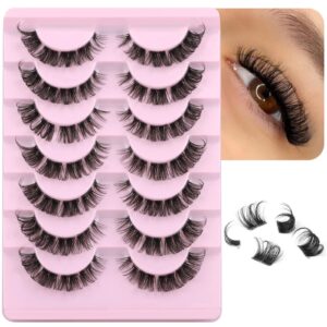 d curl clusters lashes natural russian strip eyelashes extensions fluffy wispy faux mink lashes extension individual diy lash pack 7 pairs (70 clusters eye lashes)