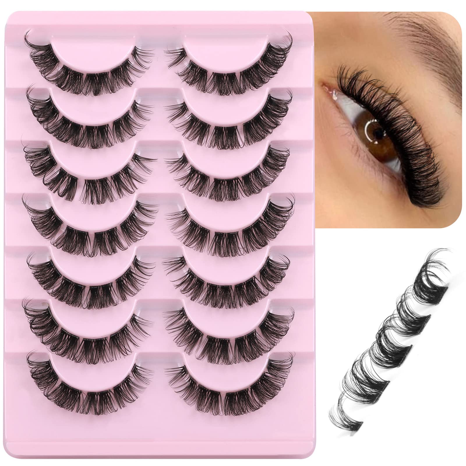 D Curl Clusters Lashes Natural Russian Strip Eyelashes Extensions Fluffy Wispy Faux Mink Lashes Extension Individual DIY Lash Pack 7 Pairs (70 Clusters Eye Lashes)