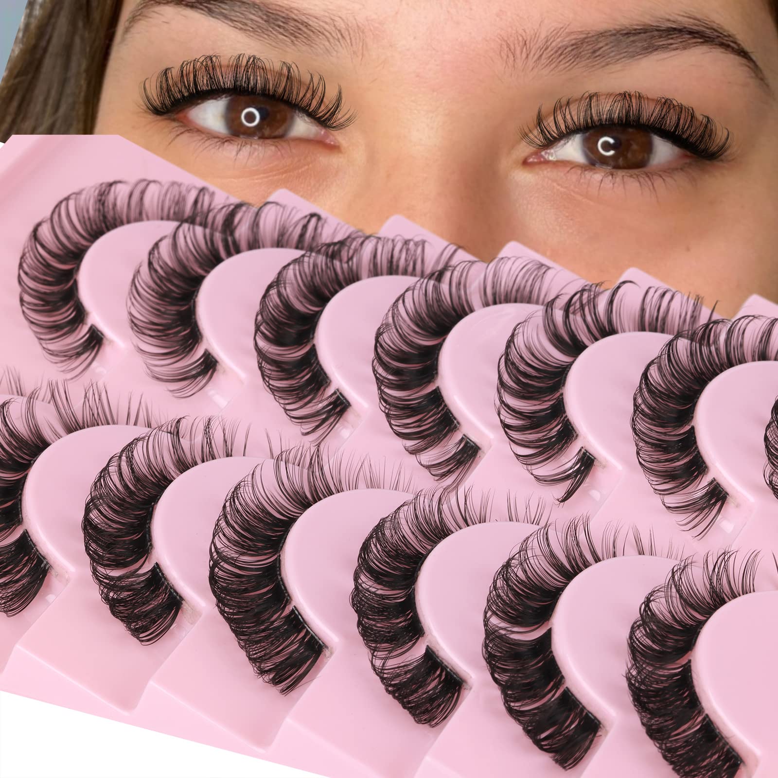 D Curl Clusters Lashes Natural Russian Strip Eyelashes Extensions Fluffy Wispy Faux Mink Lashes Extension Individual DIY Lash Pack 7 Pairs (70 Clusters Eye Lashes)