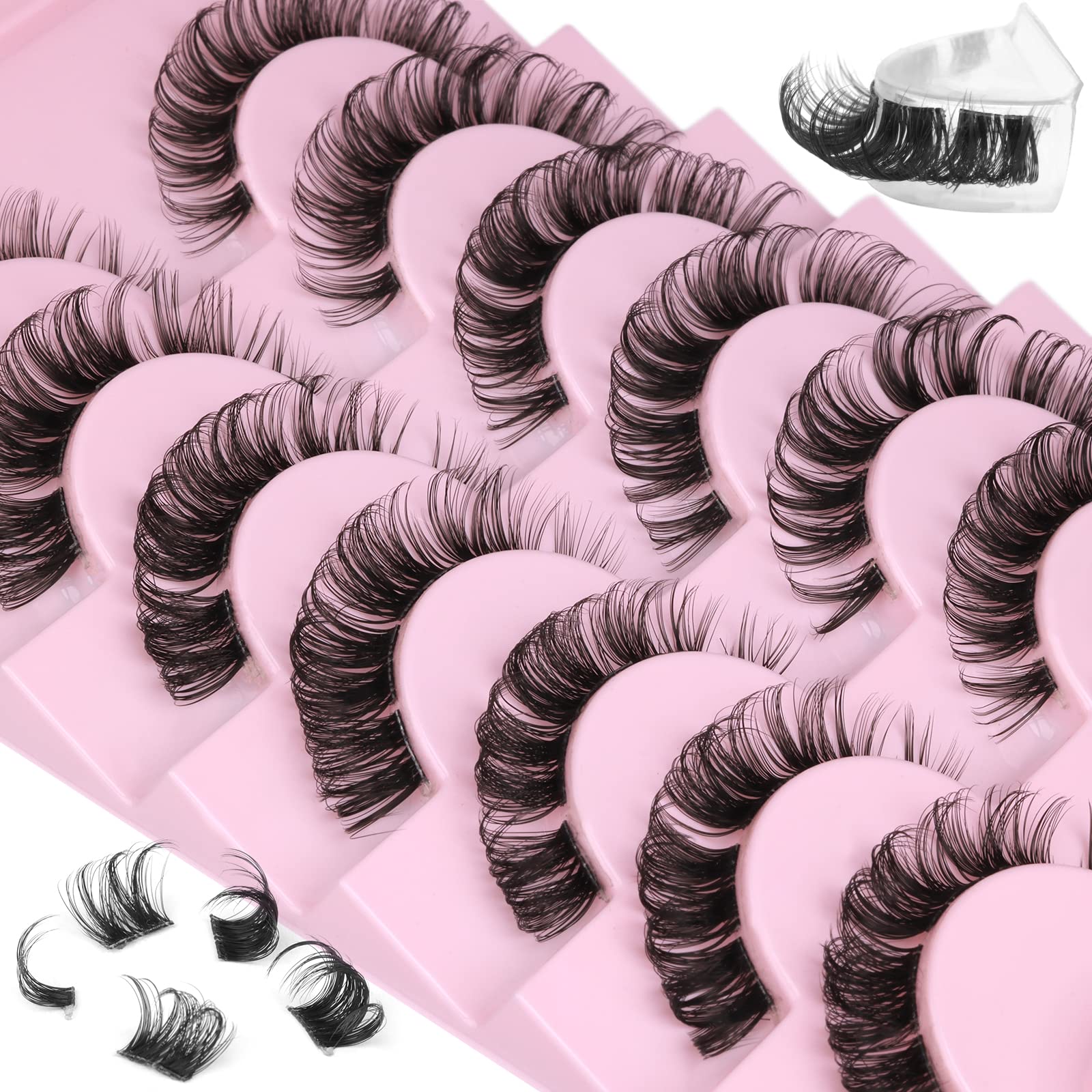 D Curl Clusters Lashes Natural Russian Strip Eyelashes Extensions Fluffy Wispy Faux Mink Lashes Extension Individual DIY Lash Pack 7 Pairs (70 Clusters Eye Lashes)