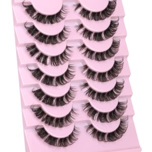 D Curl Clusters Lashes Natural Russian Strip Eyelashes Extensions Fluffy Wispy Faux Mink Lashes Extension Individual DIY Lash Pack 7 Pairs (70 Clusters Eye Lashes)