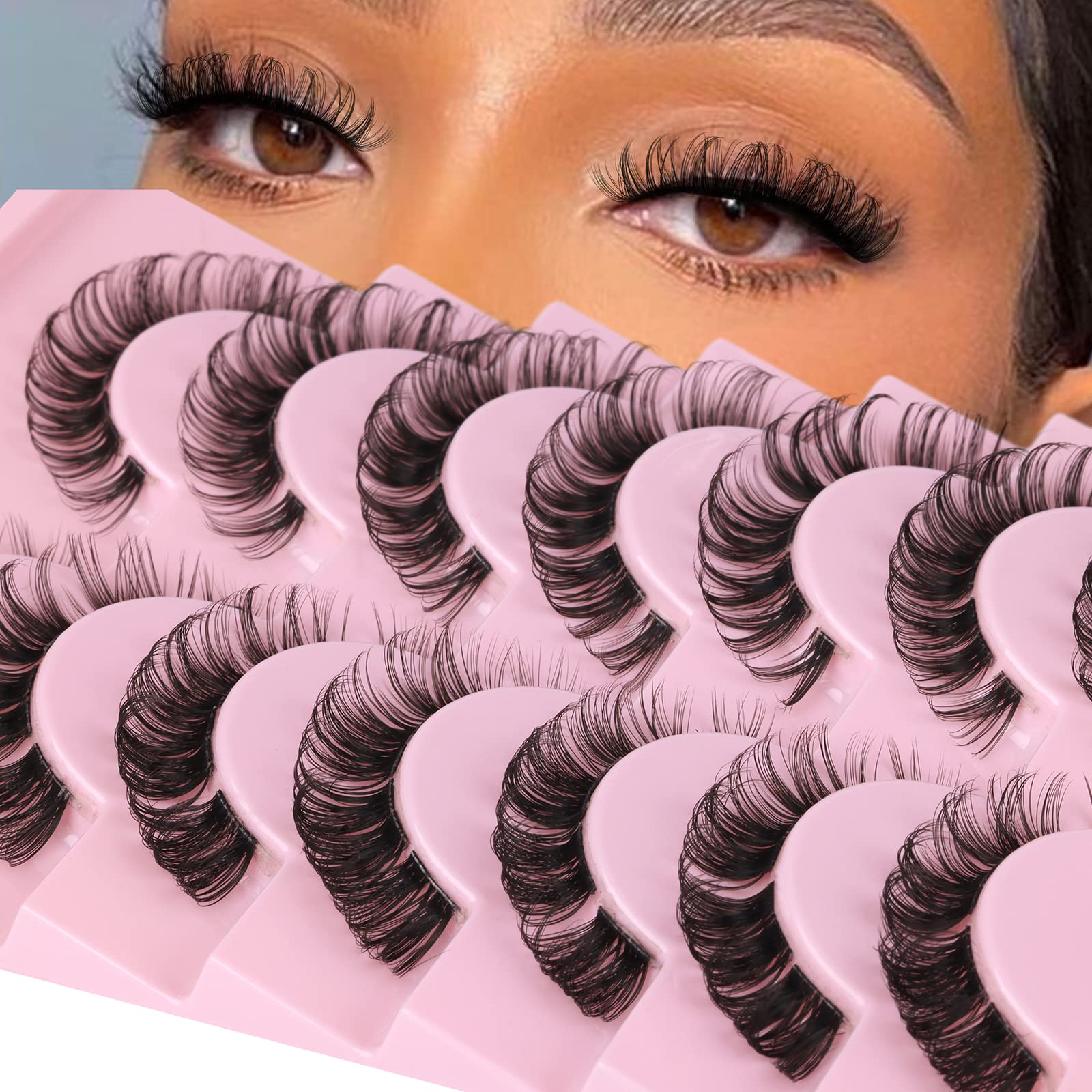 D Curl Clusters Lashes Natural Russian Strip Eyelashes Extensions Fluffy Wispy Faux Mink Lashes Extension Individual DIY Lash Pack 7 Pairs (70 Clusters Eye Lashes)