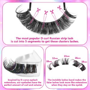 D Curl Clusters Lashes Natural Russian Strip Eyelashes Extensions Fluffy Wispy Faux Mink Lashes Extension Individual DIY Lash Pack 7 Pairs (70 Clusters Eye Lashes)