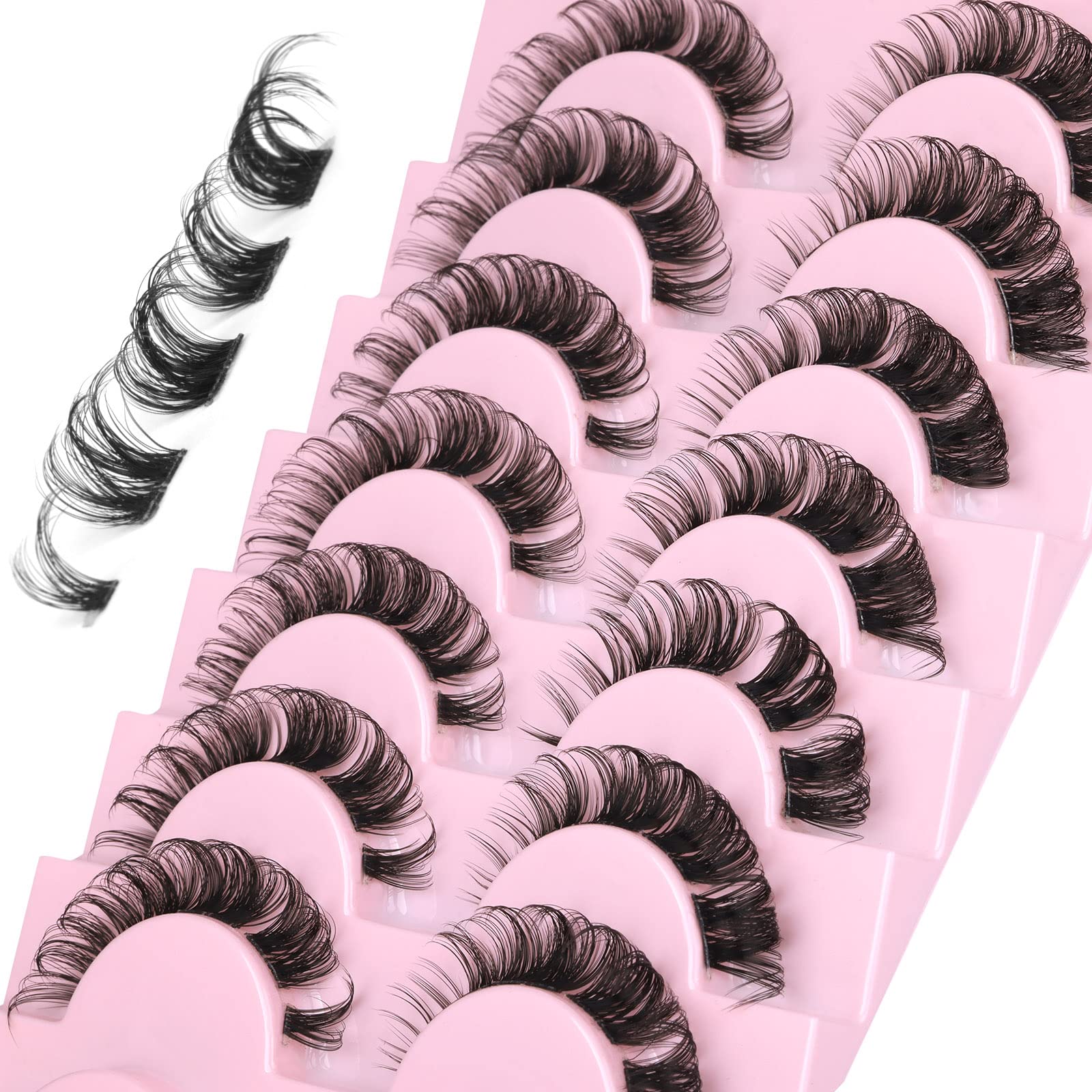 D Curl Clusters Lashes Natural Russian Strip Eyelashes Extensions Fluffy Wispy Faux Mink Lashes Extension Individual DIY Lash Pack 7 Pairs (70 Clusters Eye Lashes)