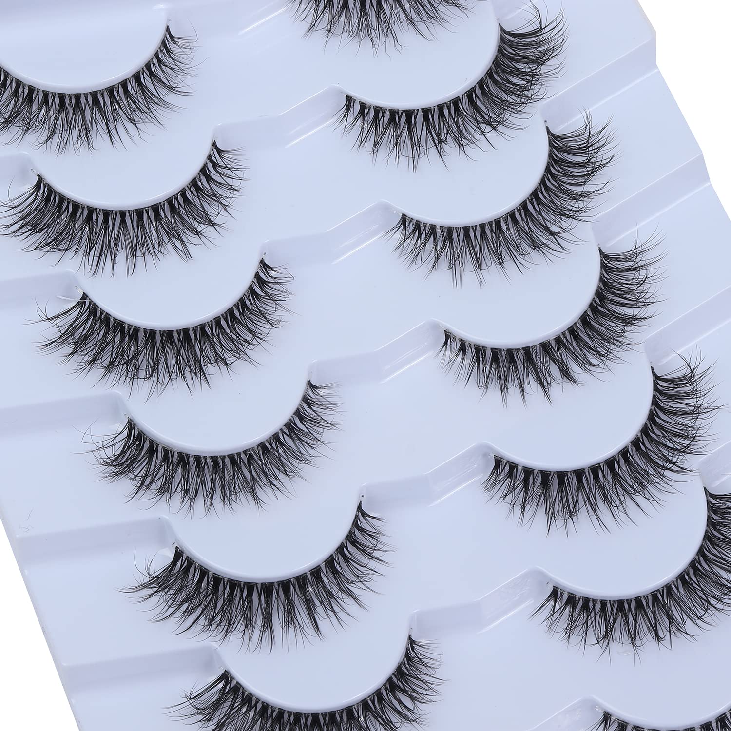 WENEW Cat Eye Lashes Wispy False Eyelashes Natural Look, Fluffy Natural Lashes Clear Band, 3D Faux Mink Lashes (C1, 7 Pairs)