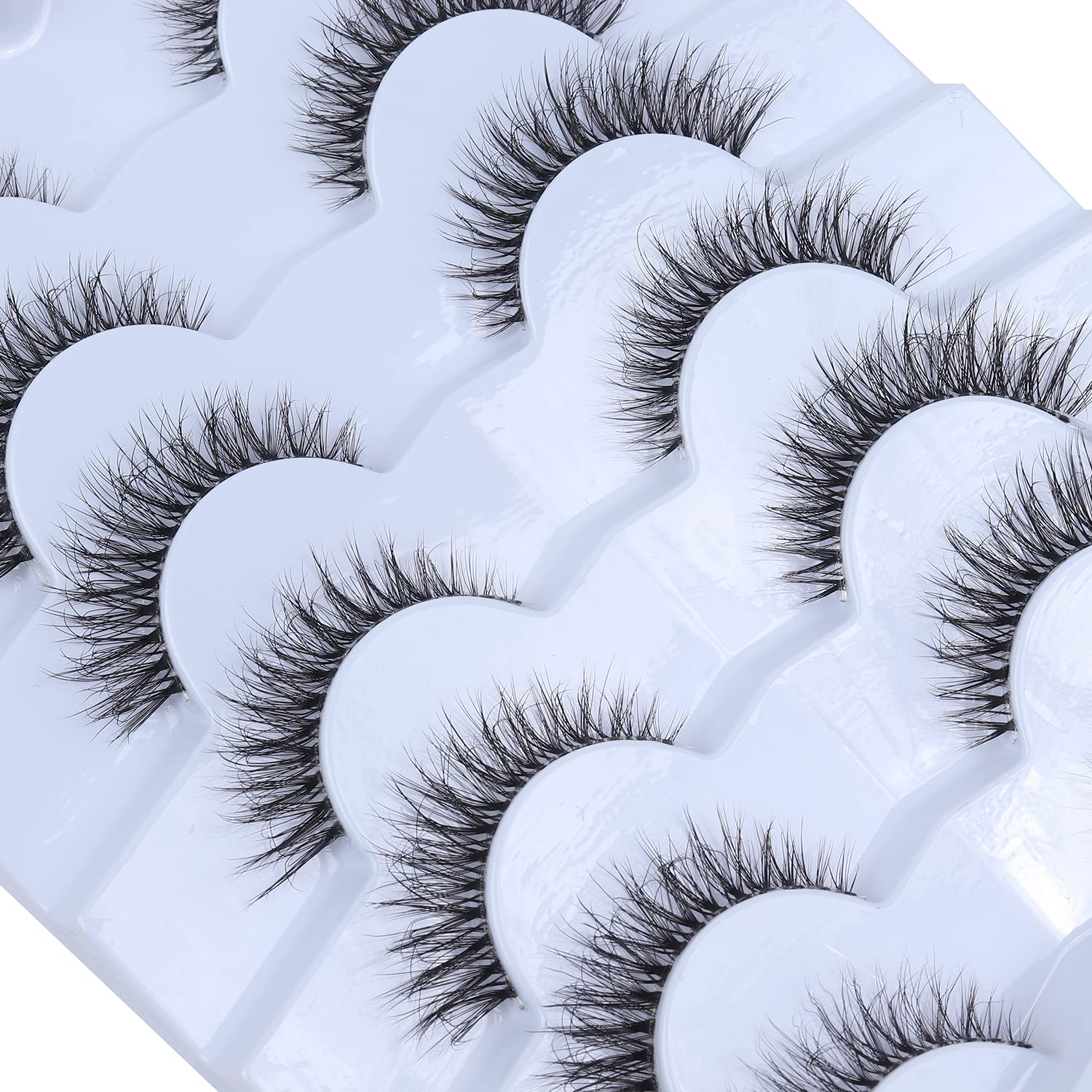 WENEW Cat Eye Lashes Wispy False Eyelashes Natural Look, Fluffy Natural Lashes Clear Band, 3D Faux Mink Lashes (C1, 7 Pairs)